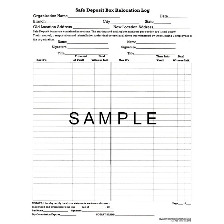 F60 Safe Deposit Box Relocation Log - AdvanceTec